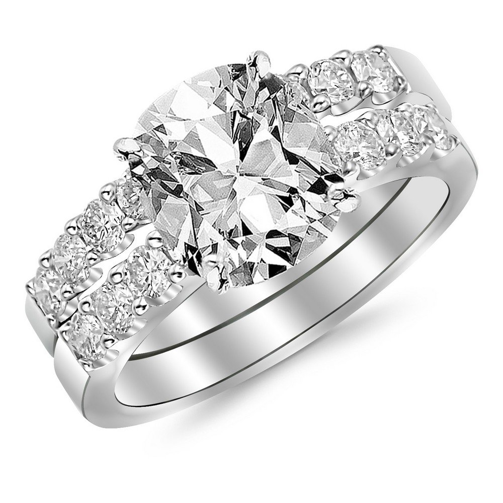 Houston Diamond District - Platinum 2.02 CTW Classic Prong Set Bridal Set With Wedding Band and Diamond Engagement Ring w/ 1.01 Ct GIA Certified Cushion Cut F-G Color VS2 Clarity Center | 11 6 3