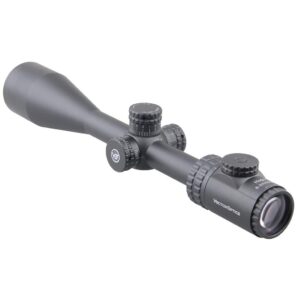 vector optics hugo 6-24x50 second focal plane (sfp) riflescope with illuminated center dot bdc reticle, 25.4mm tube, 1/4 moa per adjustment, turret lock system, free mount rings, lens caps, sunshade