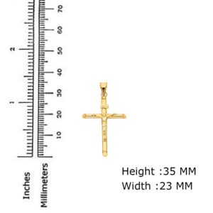 14K Yellow Gold Jesus Engraved Cross Pendant - Crucifix Charm Polish Finish - Handmade Spiritual Symbol - Gold Stamped Fine Jewelry - Great Gift for Men & Women, 35 x 23 mm, 1.3 gms