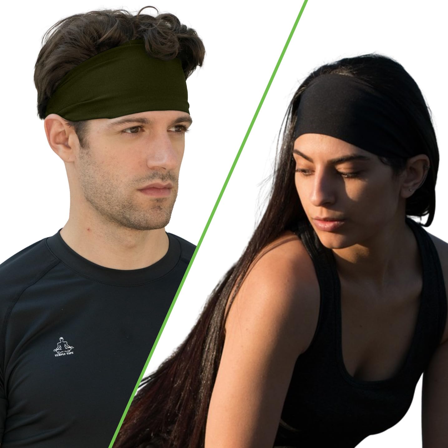 Temple Tape Headband, Sweatband and Sports Headbands Moisture Wicking Workout Sweatbands for Running, Crossfit, Skiing and Bike Helmet Friendly, 2 Piece