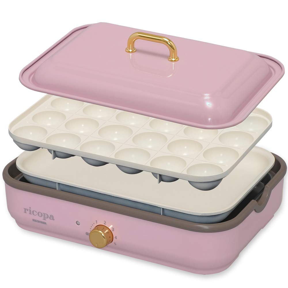 IRIS OHYAMA Mini Electric Griddle"ricopa" MHP-R102-PA (Ash Pink)【Japan Domestic genuine products】