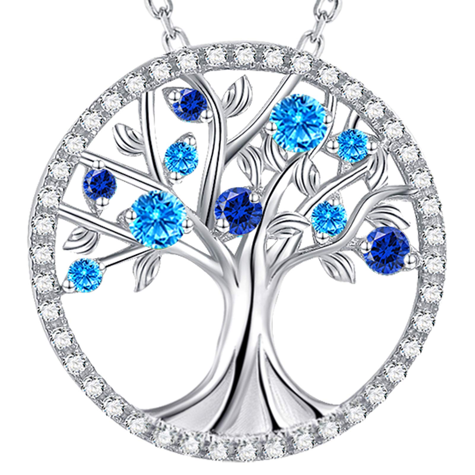 Tree of Life Jewelry for Wife Mom Birthday Gifts September Birthstone Blue Sapphire Necklace Jewelry Her Sterling Silver Necklace