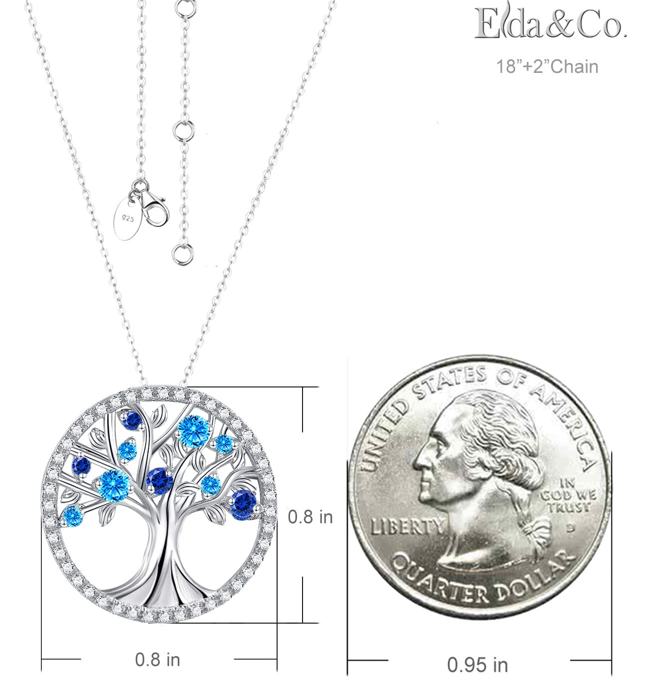 Tree of Life Jewelry for Wife Mom Birthday Gifts September Birthstone Blue Sapphire Necklace Jewelry Her Sterling Silver Necklace