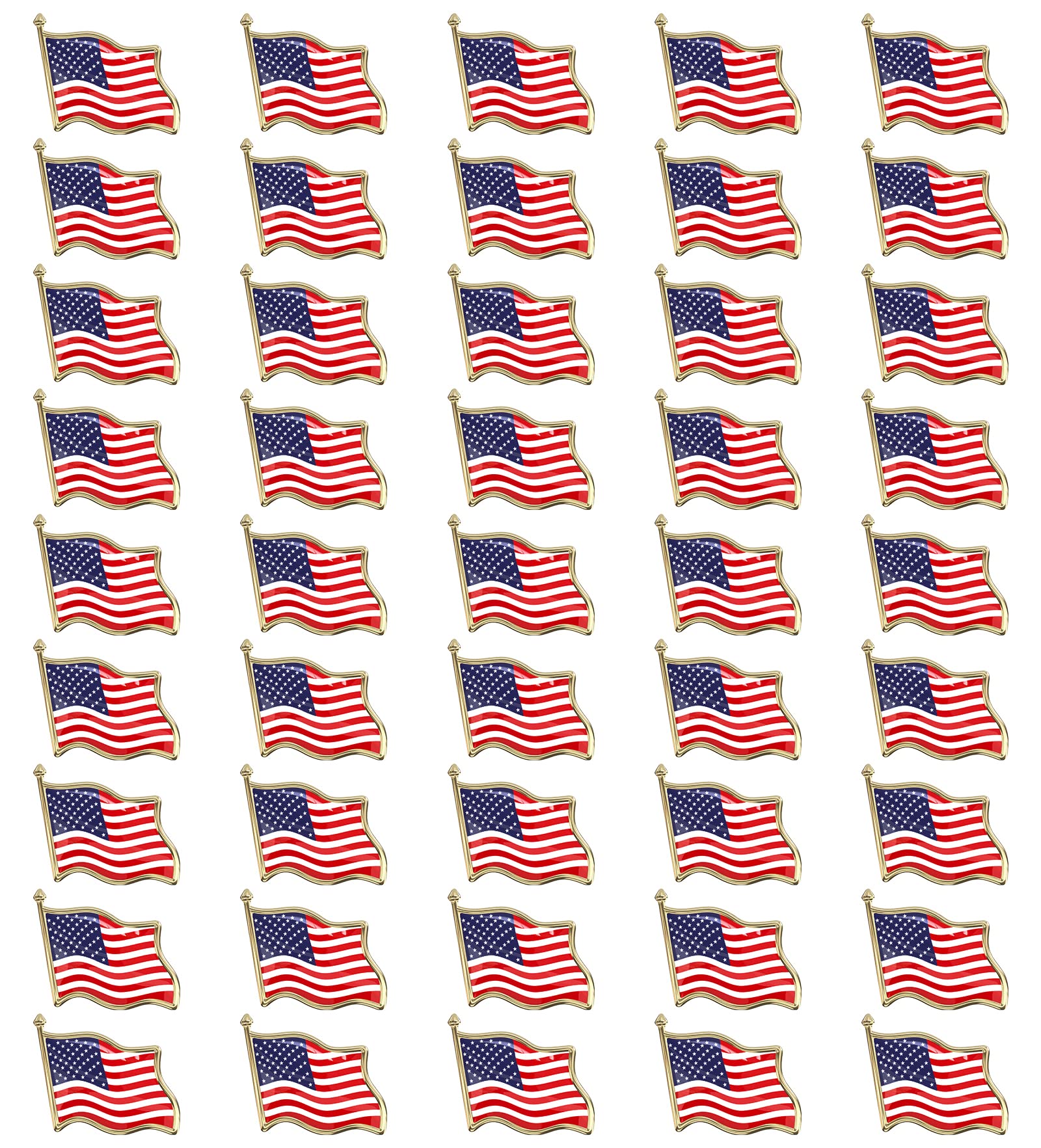 50 PCS American Flag Lapel Pin Waving for Veterans Independence Memorial Day Decorations Gifts USA Flag Pins 4th of July Accessaries