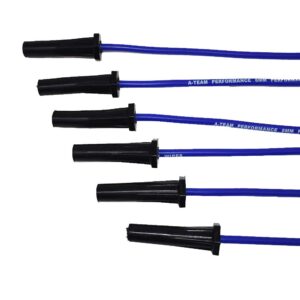 A-Team Performance - 8.0 mm Silicone Spark Plug Wires with Black 90-Degree Boot for HEI Distributor - Compatible with Ford Truck 6 Cylinder 250 300 4.9L Blue