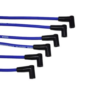 A-Team Performance - 8.0 mm Silicone Spark Plug Wires with Black 90-Degree Boot for HEI Distributor - Compatible with Ford Truck 6 Cylinder 250 300 4.9L Blue