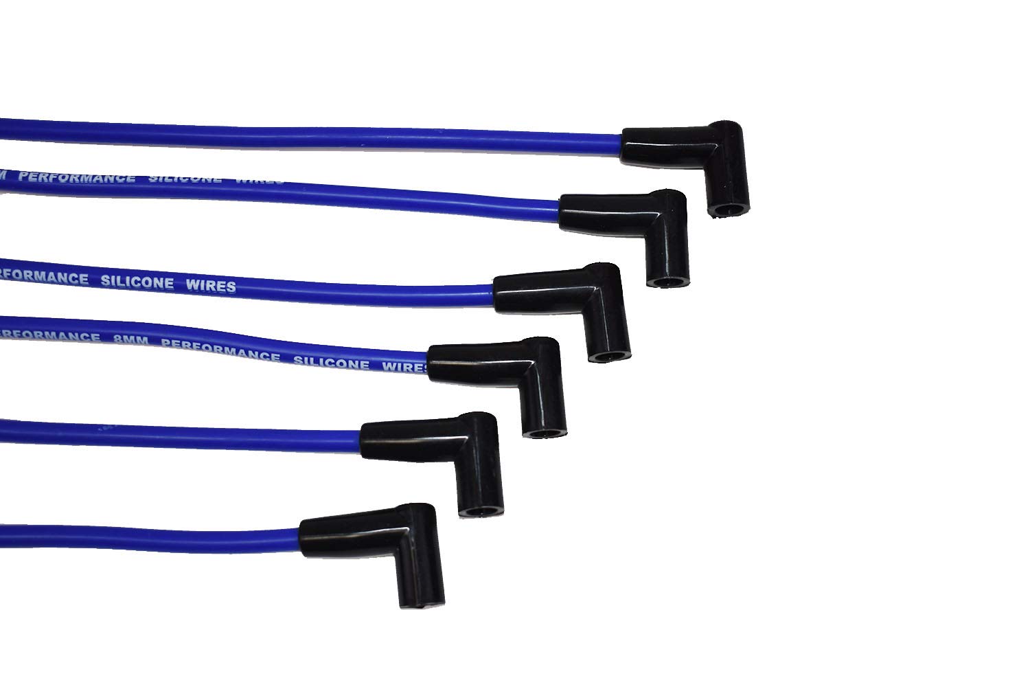 A-Team Performance - 8.0 mm Silicone Spark Plug Wires with Black 90-Degree Boot for HEI Distributor - Compatible with Ford Truck 6 Cylinder 250 300 4.9L Blue