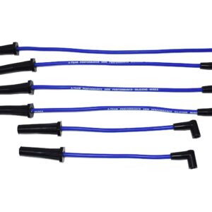 A-Team Performance - 8.0 mm Silicone Spark Plug Wires with Black 90-Degree Boot for HEI Distributor - Compatible with Ford Truck 6 Cylinder 250 300 4.9L Blue