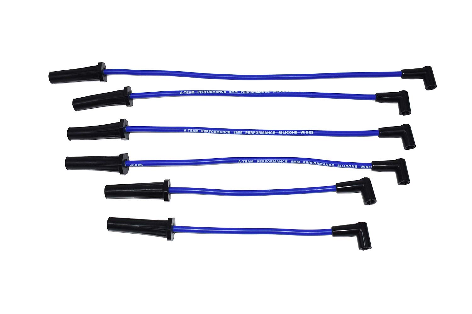 A-Team Performance - 8.0 mm Silicone Spark Plug Wires with Black 90-Degree Boot for HEI Distributor - Compatible with Ford Truck 6 Cylinder 250 300 4.9L Blue