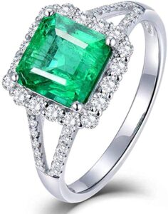 lanmi beautiful natural green emerald diamonds engagement ring solid 14k white gold wedding rings for ladies women promotion