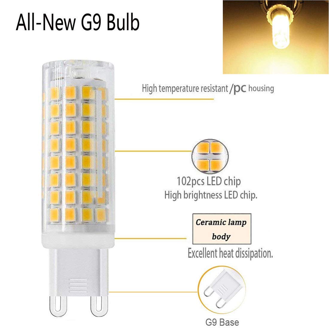 SYXKJ G9 Led Bulb, Dimmable 75W Halogen Bulb Equivalent, All New 7W G9 Bulb, 750lm AC120V Input, G9 bi-pin Base Corn Bulb,Warm White 4pack