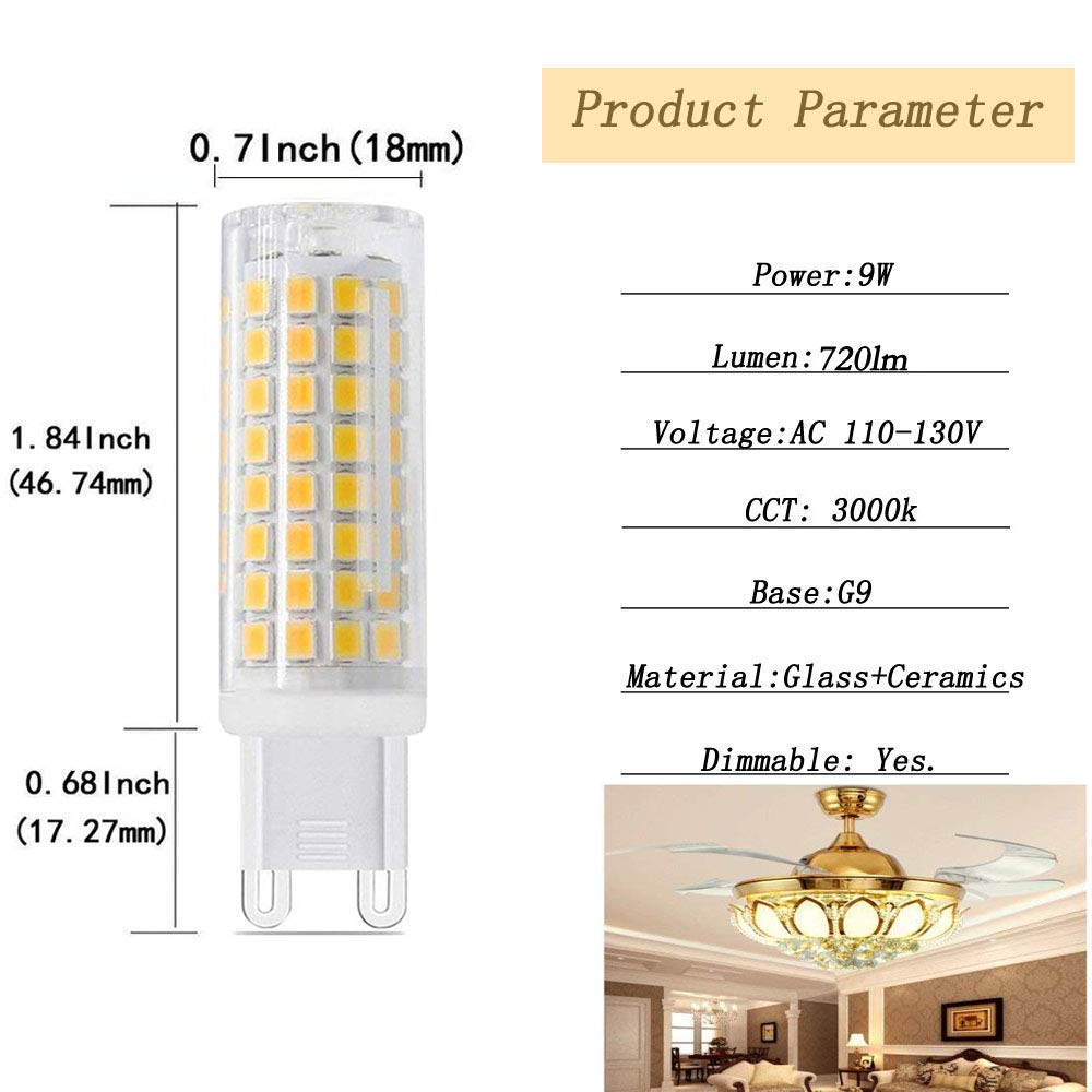 SYXKJ G9 Led Bulb, Dimmable 75W Halogen Bulb Equivalent, All New 7W G9 Bulb, 750lm AC120V Input, G9 bi-pin Base Corn Bulb,Warm White 4pack