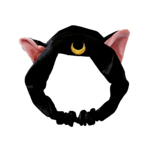 ziper cute cat usagi moon cosmetic hairband shower headband (black)