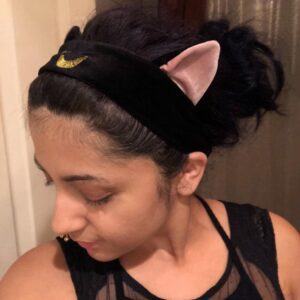 Ziper Cute Cat Usagi Moon Cosmetic Hairband shower headband (Black)