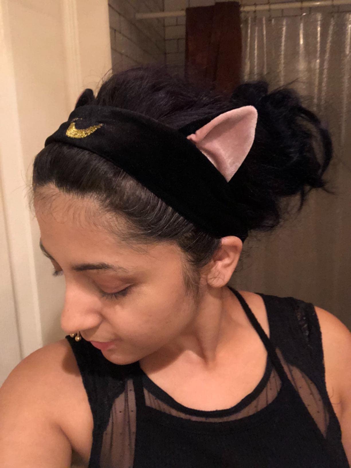 Ziper Cute Cat Usagi Moon Cosmetic Hairband shower headband (Black)