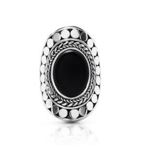 koral jewelry black onyx oval stone vintage ring 925 sterling silver us size 6 7 8 9 10 (6)