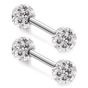 zhiyaor never fall out crystal 14g studs nipple rings piercing barbell anti-allergy surgical steel pairs (white)