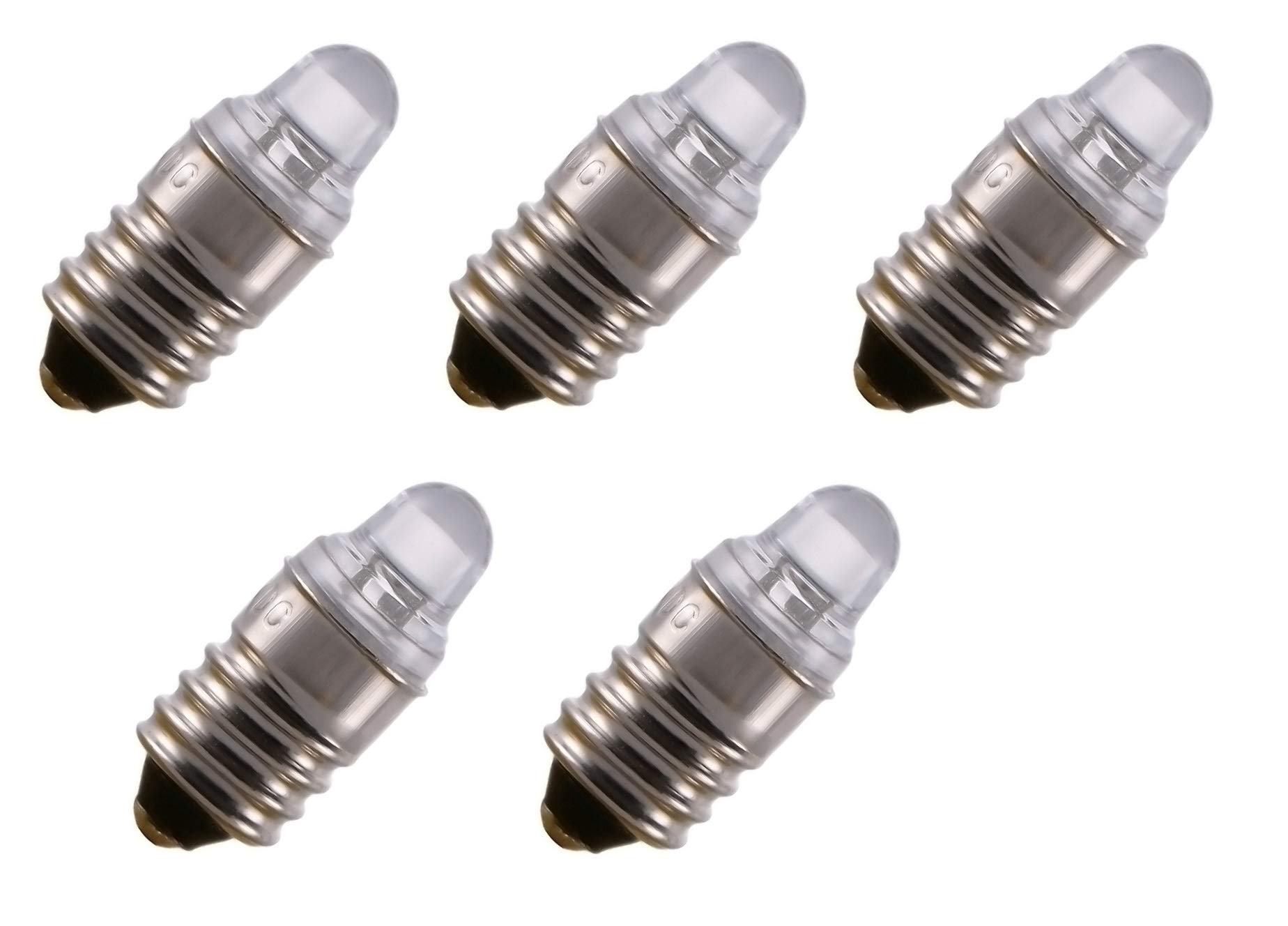 Sci-Supply Miniature LED Flashlight Bulbs, 3 Volt Mini Lamps, Cool White, E10 Small LED Bulbs, Pack of 5