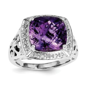 diamond2deal 925 sterling silver rhodium plated amethyst and diamond ring size 8 (5.55ct)