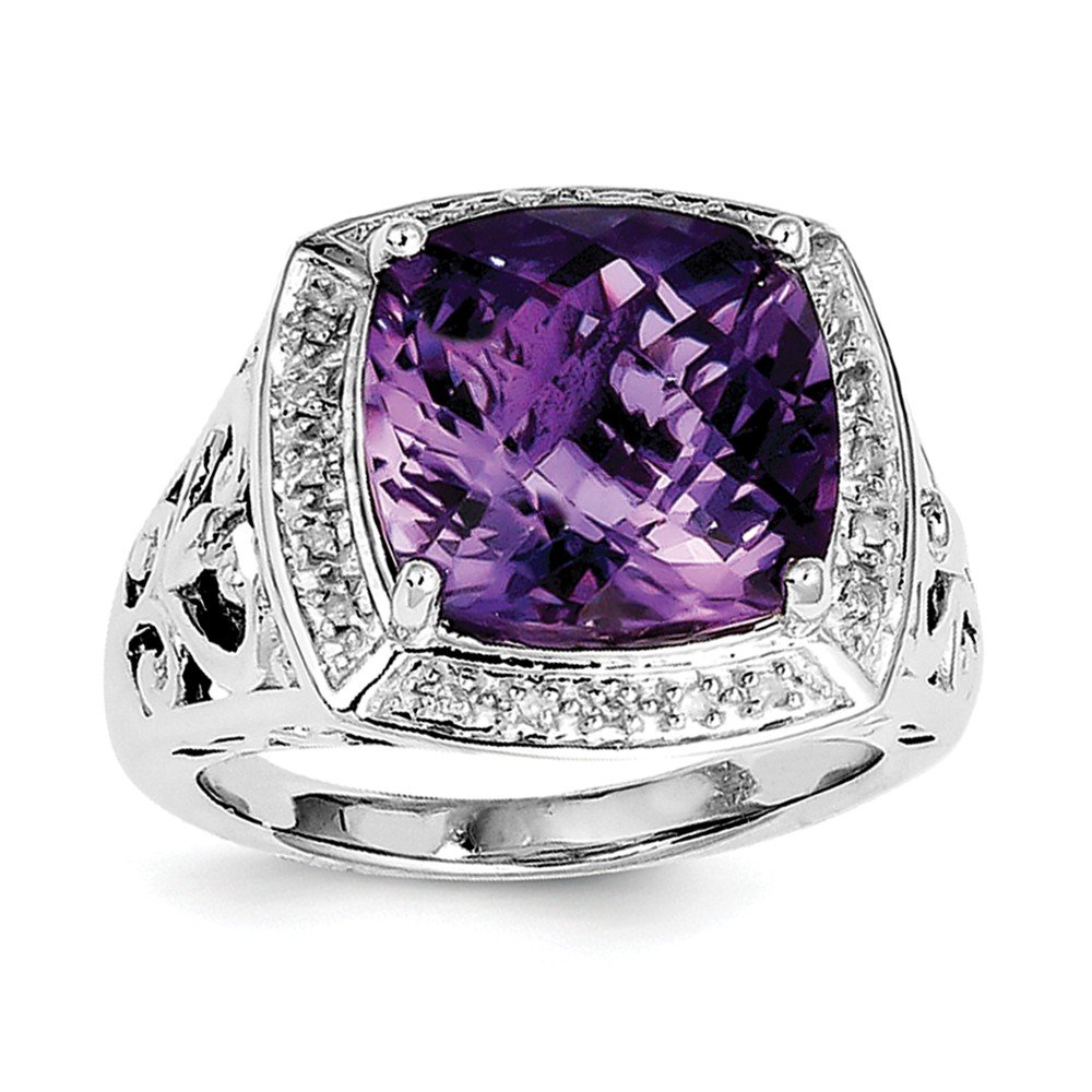 Diamond2Deal 925 Sterling Silver Rhodium Plated Amethyst and Diamond Ring Size 8 (5.55ct)