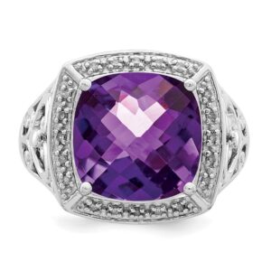 Diamond2Deal 925 Sterling Silver Rhodium Plated Amethyst and Diamond Ring Size 8 (5.55ct)