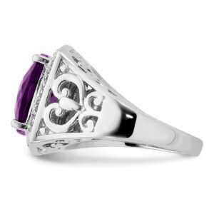 Diamond2Deal 925 Sterling Silver Rhodium Plated Amethyst and Diamond Ring Size 8 (5.55ct)