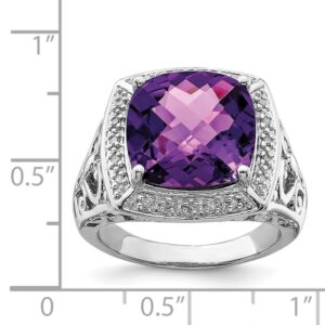 Diamond2Deal 925 Sterling Silver Rhodium Plated Amethyst and Diamond Ring Size 8 (5.55ct)