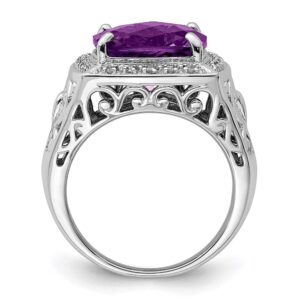 Diamond2Deal 925 Sterling Silver Rhodium Plated Amethyst and Diamond Ring Size 8 (5.55ct)