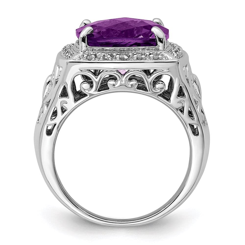 Diamond2Deal 925 Sterling Silver Rhodium Plated Amethyst and Diamond Ring Size 8 (5.55ct)