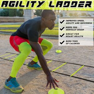 Agility Ladder Speed Training Equipment Includes 5 Adjustable Speed Hurdles Agility Speed Ladder, Jump Rope, Cones, Soccer Training Equipment for Kids - Football Training Equipment or Training Ladder