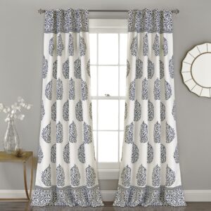 lush decor teardrop leaf curtains light filtering window panel set for living, dining, bedroom (pair), 84” x 52”, navy