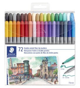 staedtler double ended fiber-tip markers, for sketching, drawing, illustrations, and coloring, 72 vibrant colors, washable, 320tb72 lu