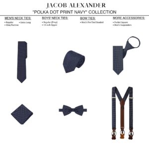 Jacob Alexander Men's Polka Dot Y-Back Suspenders Braces Convertible Leather Ends and Clips - Navy