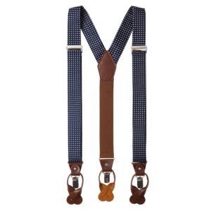 jacob alexander men's polka dot y-back suspenders braces convertible leather ends and clips - navy