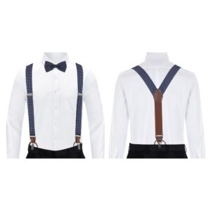 Jacob Alexander Men's Polka Dot Y-Back Suspenders Braces Convertible Leather Ends and Clips - Navy