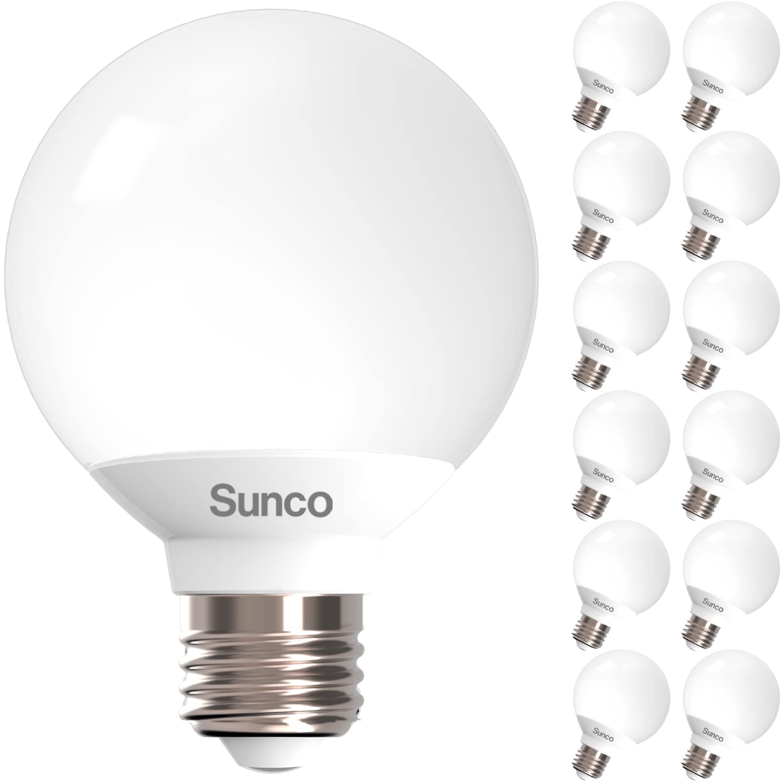 Sunco Lighting - 12 Pack Vanity Globe Light Bulbs G25 LED for Indoor Mirror Living Area, CRI92 2700K Soft White, Dimmable 450 Lumens, 6W, E26 Base, Round Frosted Classic Ambient Decorative Bulb - UL