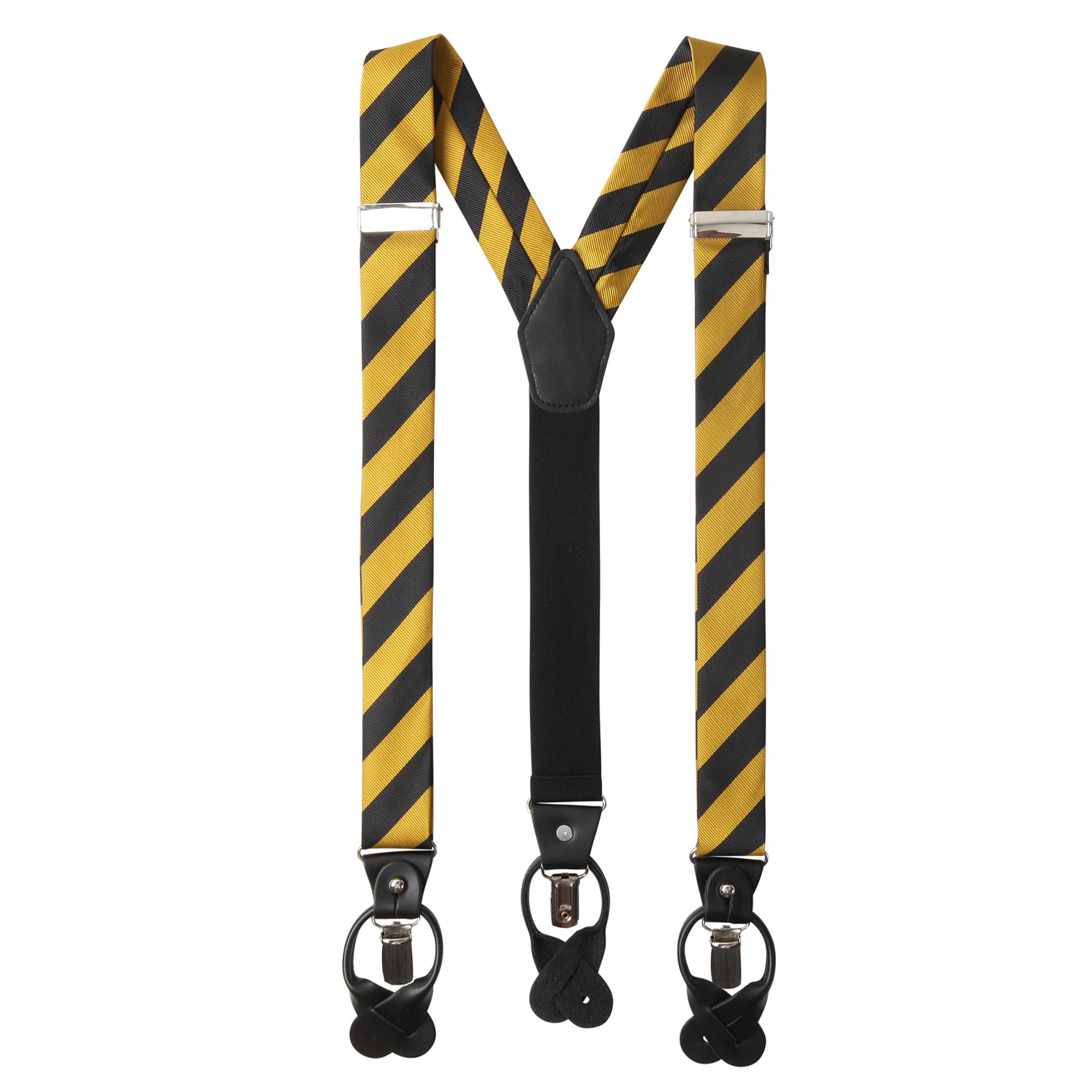 Jacob Alexander Men's College Stripe Y-Back Suspenders Braces Convertible Leather Ends and Clips - Gold Black