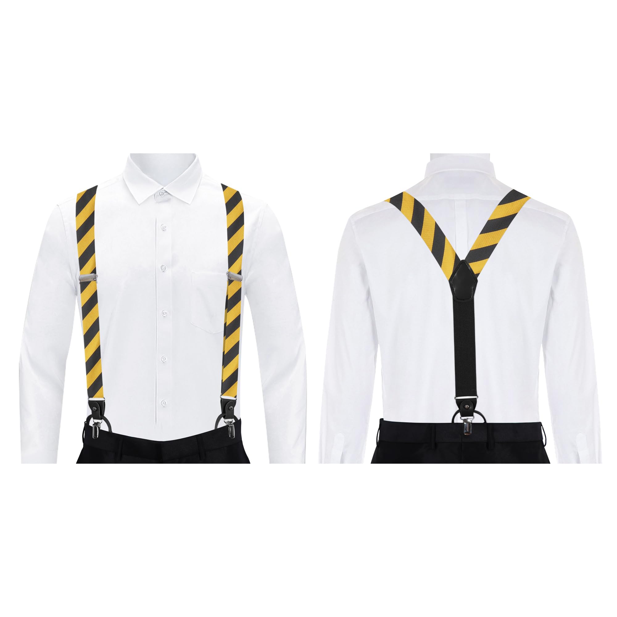 Jacob Alexander Men's College Stripe Y-Back Suspenders Braces Convertible Leather Ends and Clips - Gold Black