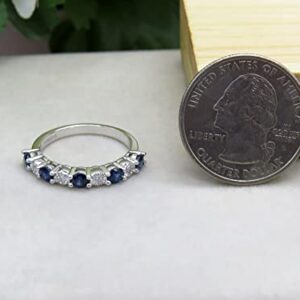 Dazzlingrock Collection 14K Round Blue Sapphire & White Diamond Bridal Wedding Band Anniversary Ring, White Gold, Size 6