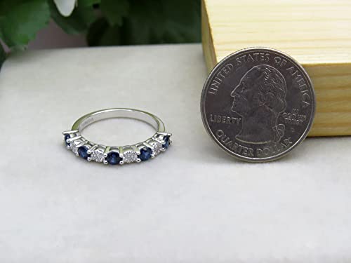 Dazzlingrock Collection 14K Round Blue Sapphire & White Diamond Bridal Wedding Band Anniversary Ring, White Gold, Size 6