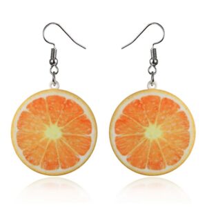 veinti+1 summer fruit earrings lightweight trendy statement creative funny lifelike fruits acrylic earrings for women (orange)