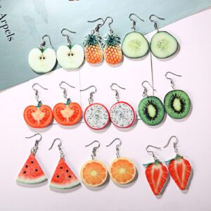 VEINTI+1 Summer Fruit Earrings Lightweight Trendy Statement Creative Funny Lifelike Fruits Acrylic Earrings for Women (Orange)