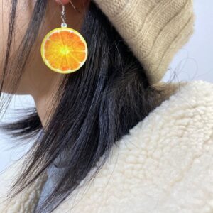 VEINTI+1 Summer Fruit Earrings Lightweight Trendy Statement Creative Funny Lifelike Fruits Acrylic Earrings for Women (Orange)