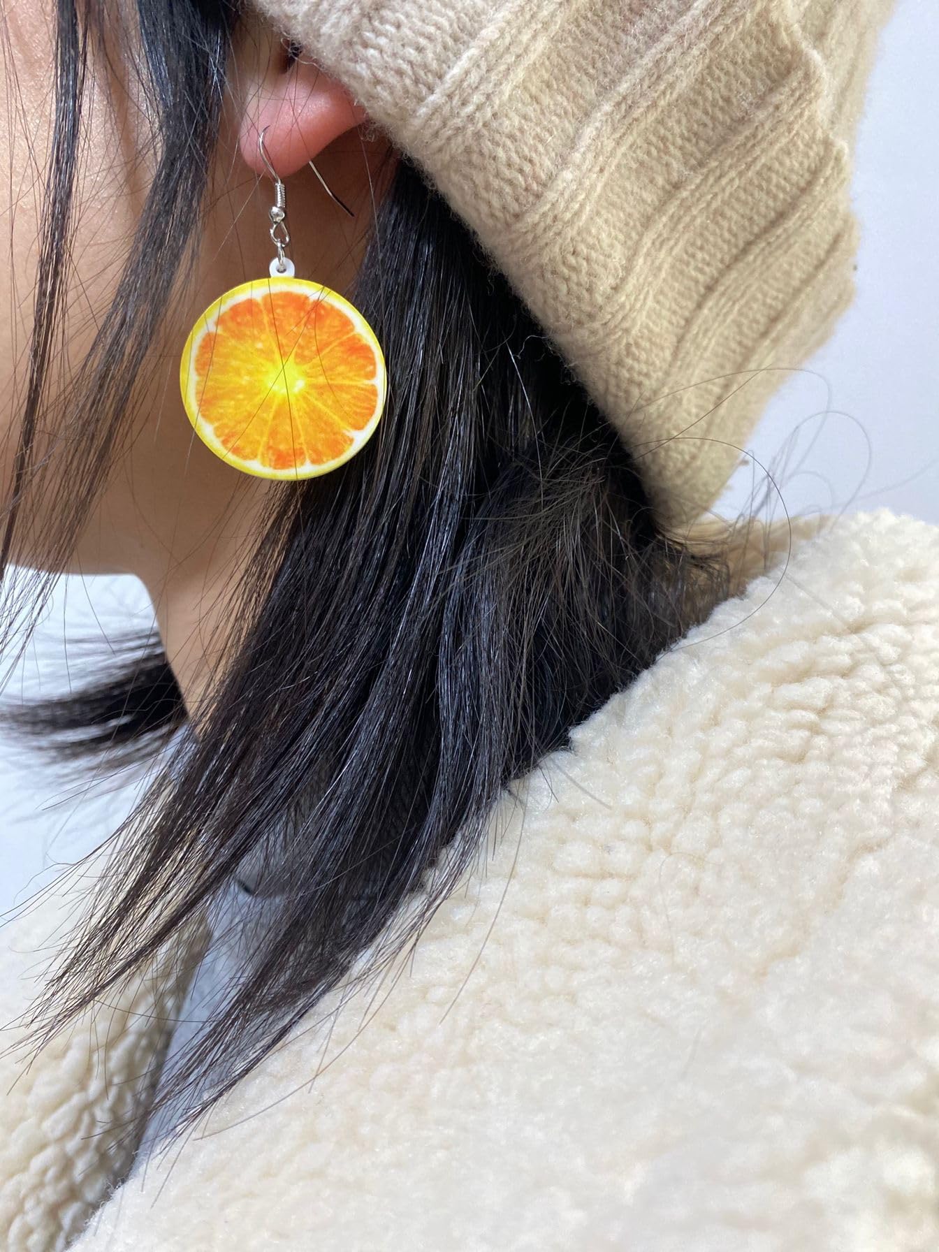 VEINTI+1 Summer Fruit Earrings Lightweight Trendy Statement Creative Funny Lifelike Fruits Acrylic Earrings for Women (Orange)