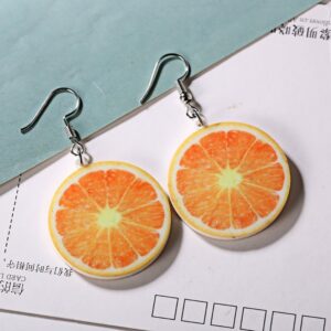 VEINTI+1 Summer Fruit Earrings Lightweight Trendy Statement Creative Funny Lifelike Fruits Acrylic Earrings for Women (Orange)