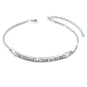 daochong sterling silver engraved inspirational adjustable bracelet “she believed she could so she did” gift for her, women, friendship