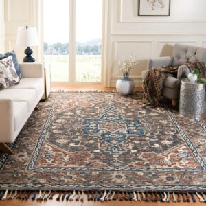 safavieh aspen collection area rug - 8' x 10', charcoal & light brown, handmade boho braided tassel wool, ideal for high traffic areas in living room, bedroom (apn112a)