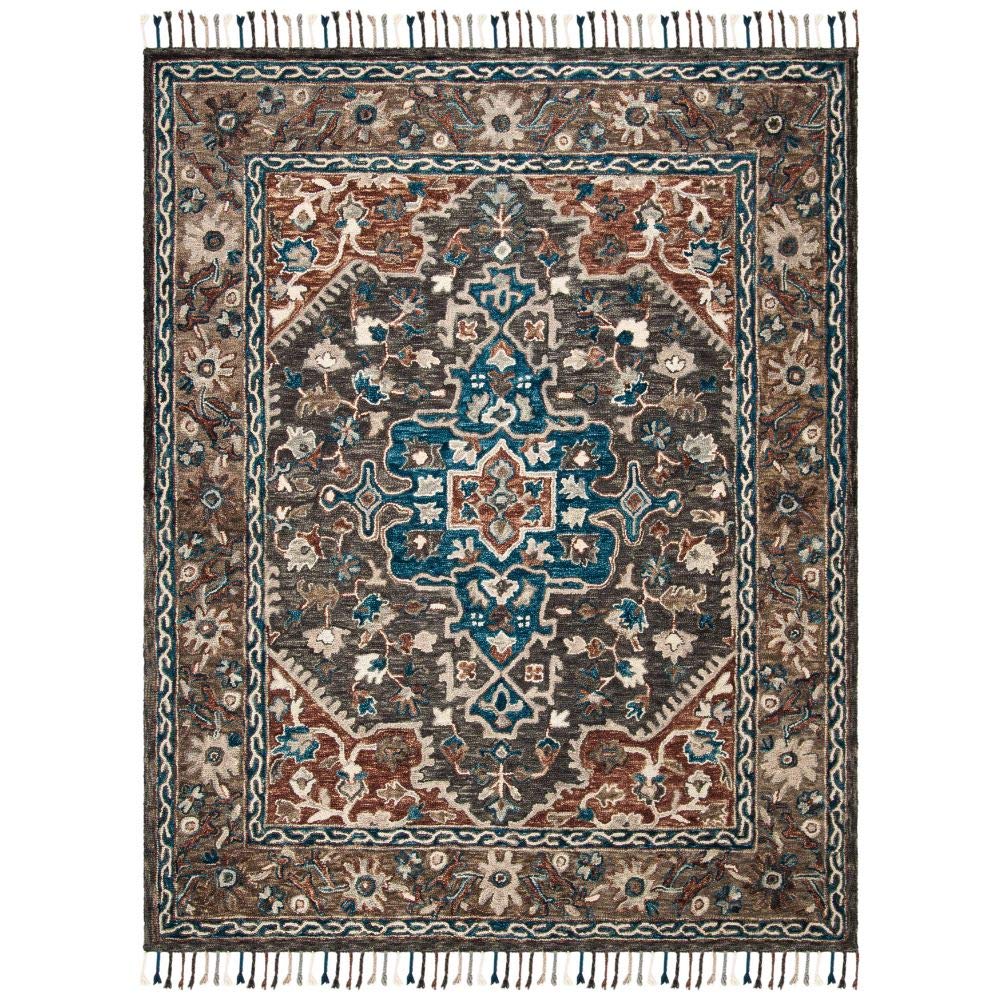 SAFAVIEH Aspen Collection Area Rug - 8' x 10', Charcoal & Light Brown, Handmade Boho Braided Tassel Wool, Ideal for High Traffic Areas in Living Room, Bedroom (APN112A)