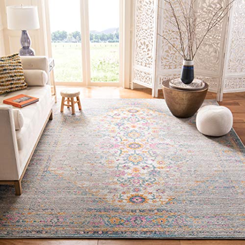 SAFAVIEH Madison Collection Area Rug - 6' x 9', Light Grey & Fuchsia, Boho Chic Distressed Design, Non-Shedding & Easy Care, Ideal for High Traffic Areas in Living Room, Bedroom (MAD122G)