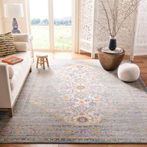 safavieh madison collection area rug - 6' x 9', light grey & fuchsia, boho chic distressed design, non-shedding & easy care, ideal for high traffic areas in living room, bedroom (mad122g)